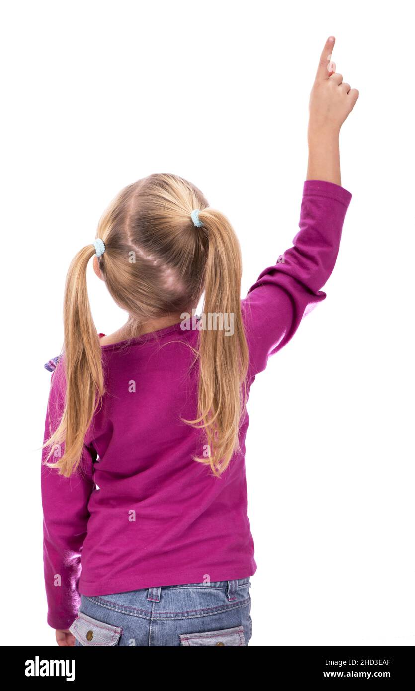 girl pointing up. Isolated on white background Stock Photo - Alamy