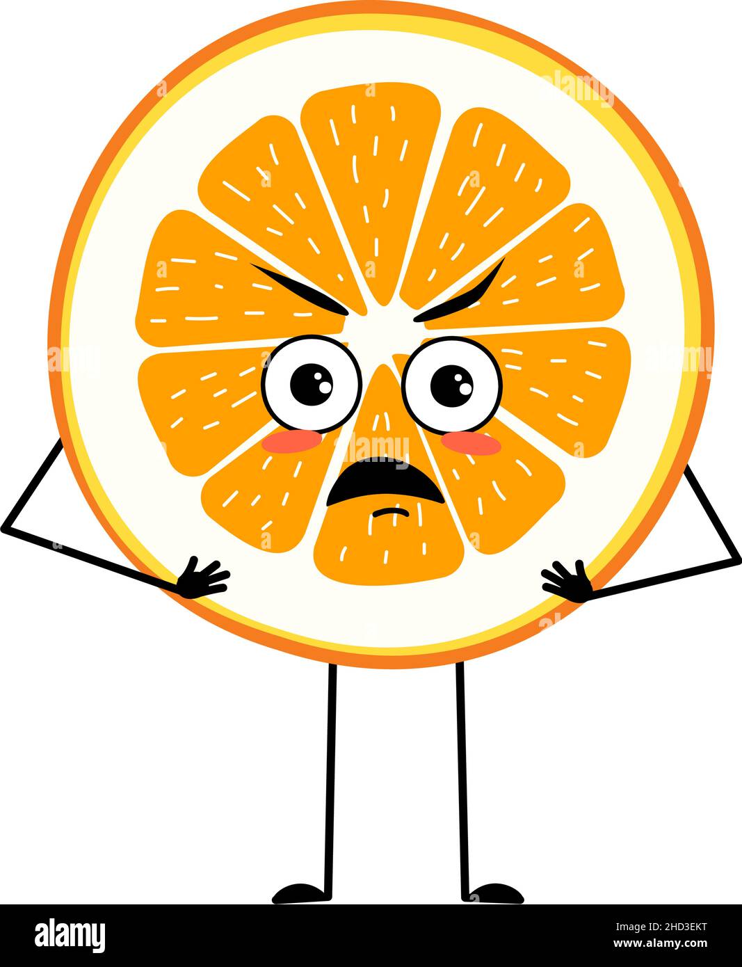 Orange character with angry emotions, grumpy face, furious eyes, arms ...