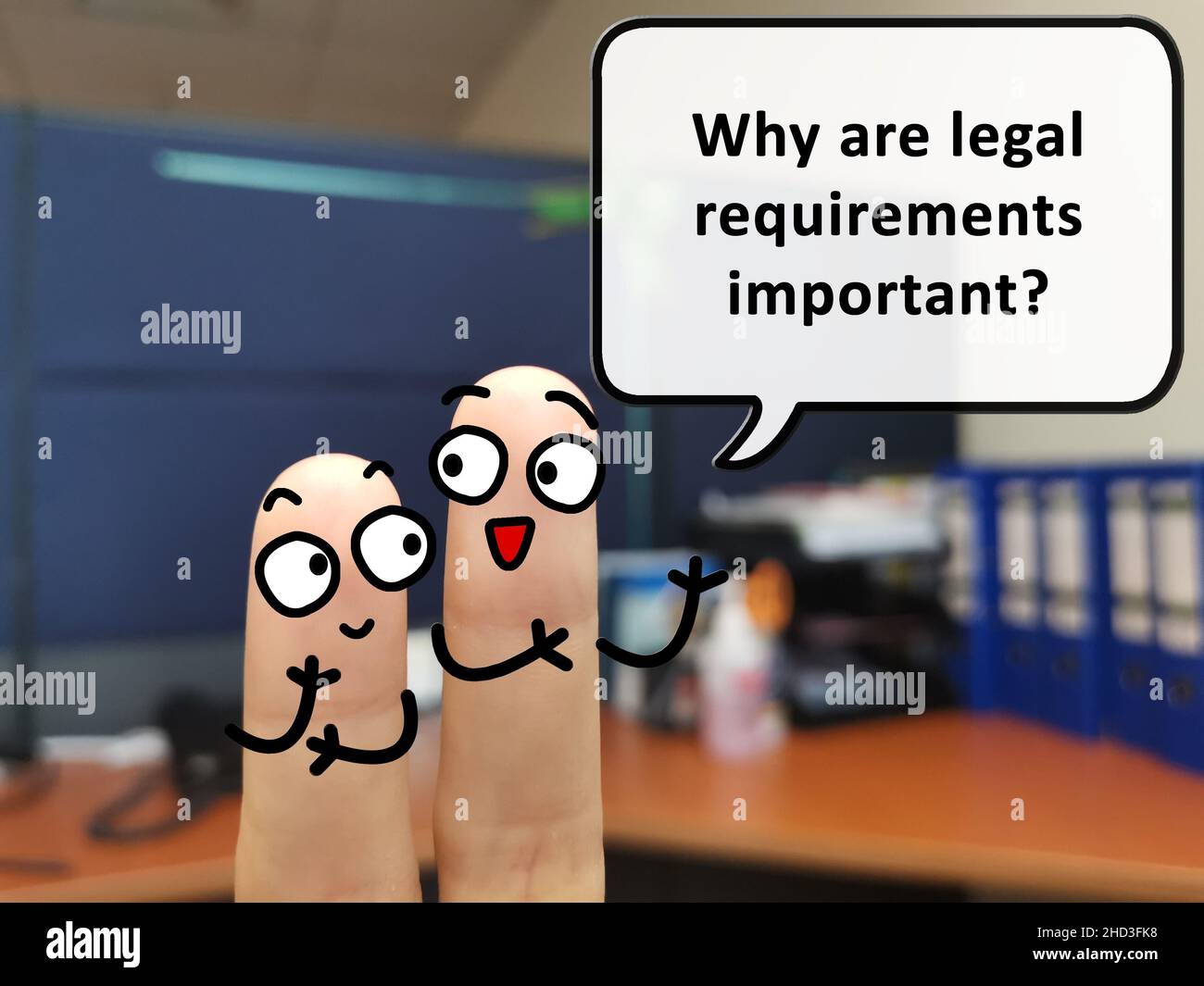 Two fingers are decorated as two person. One of them is asking why are ...