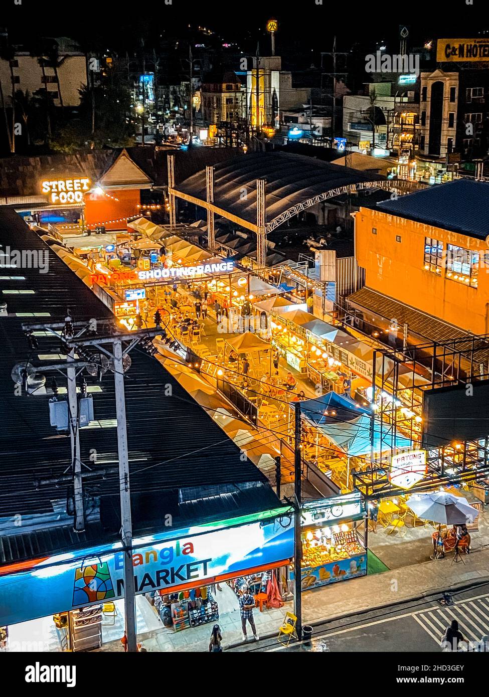 Aerial view of Bangla road in Patong beach in Phuket Province, Thailand ...