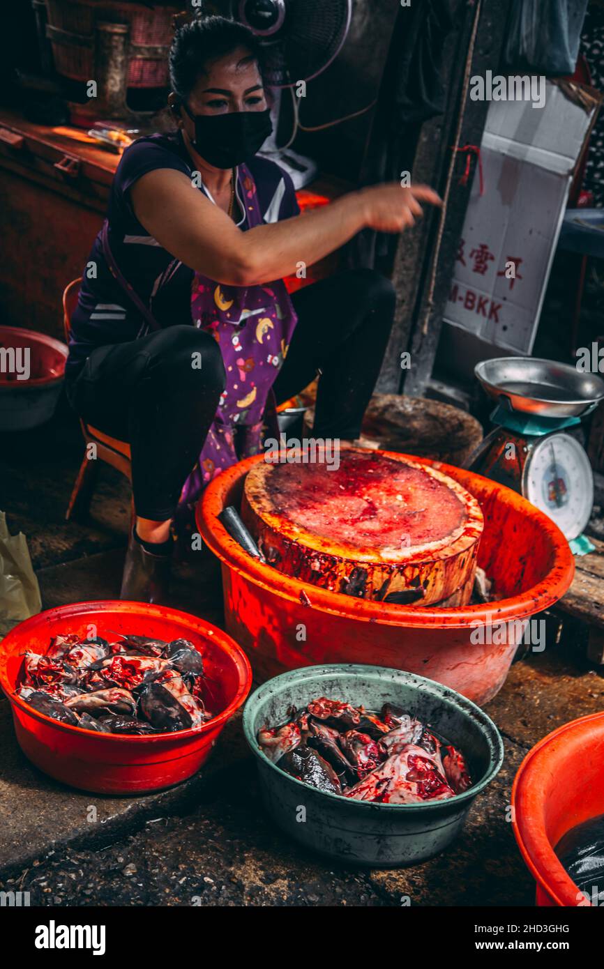 Maeklong Train Market, Talad Rom Hub, Ratchaburi, Thailand Stock Photo ...