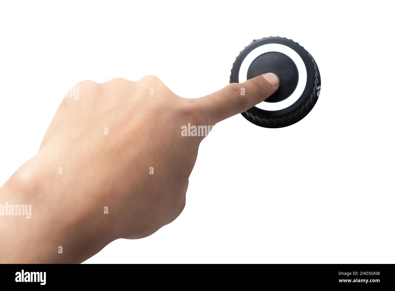 Human hand pressing the button isolated over white background Stock ...