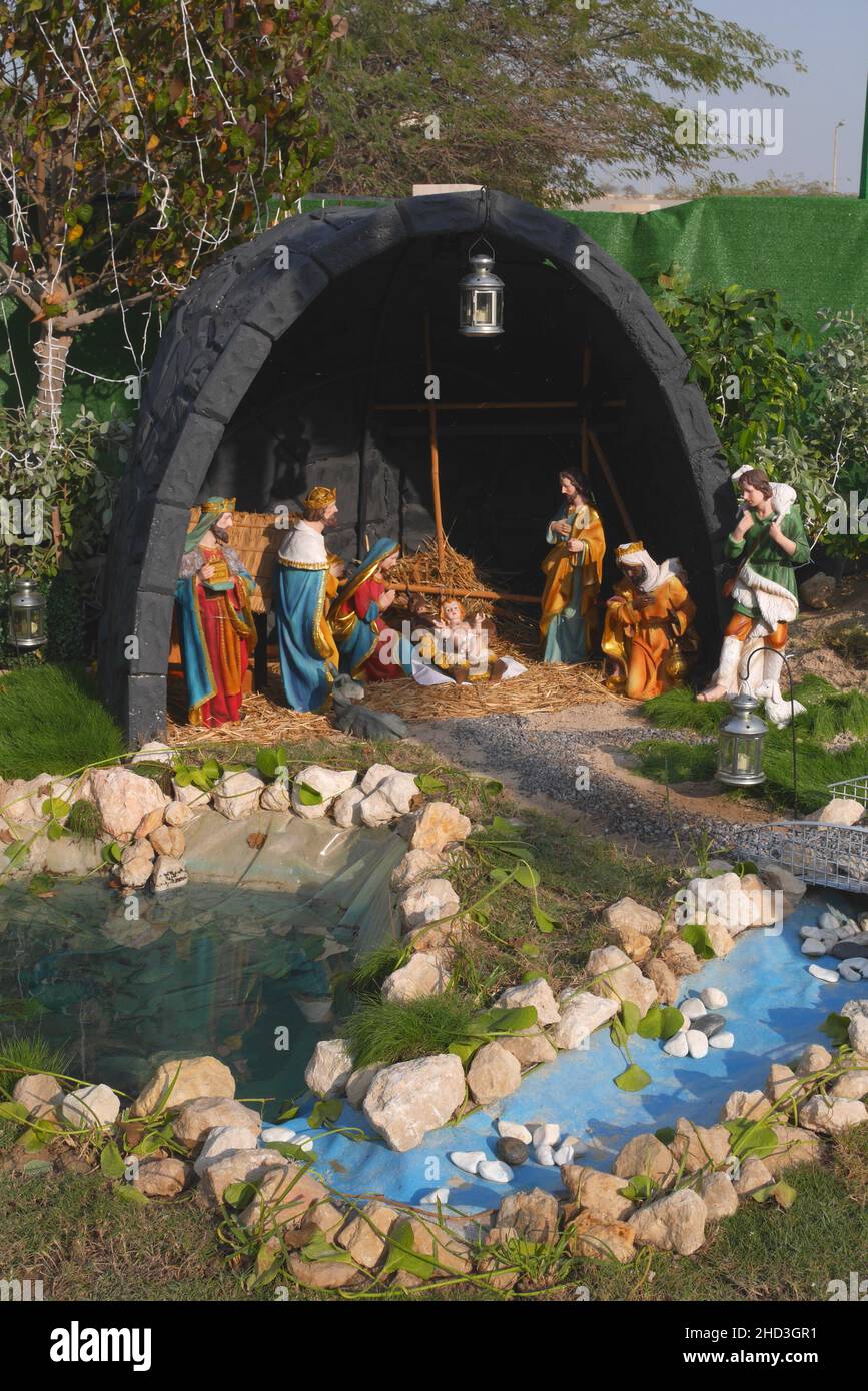 Open air Christmas nativity scene, the Catholic Cathedral of our Lady ...