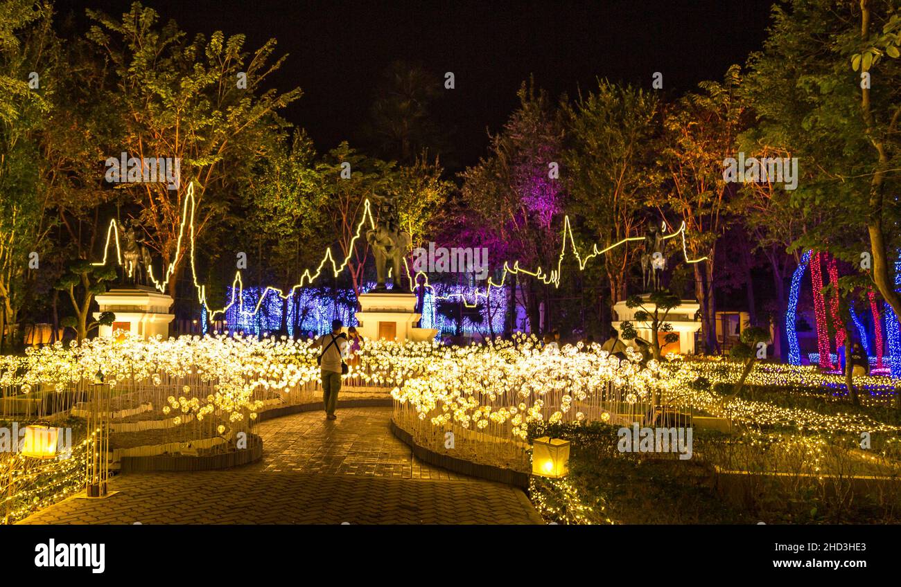 Buddhist tradition light festival in Ratchaburi, Nasatta, Thailand ...