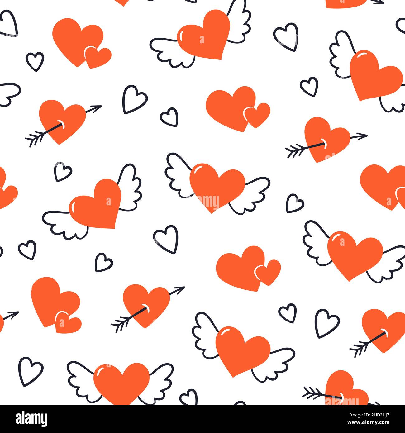 Valentines Day texture. Seamless pattern with hearts, tandem bicycle ...