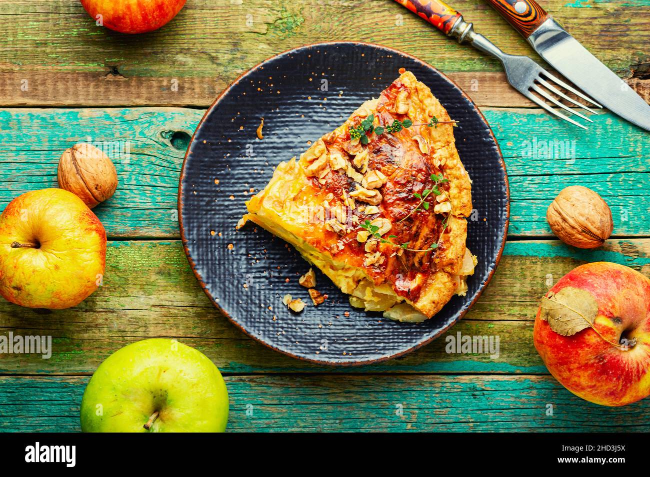 Apple quiche with cheese filling Stock Photo - Alamy