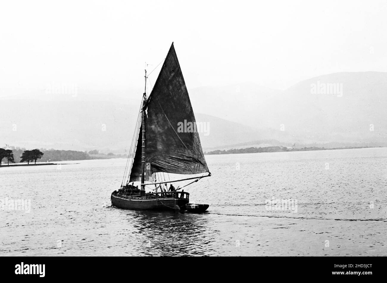 Sailing barge on Loch Lomond, Scotland, Victorian period Stock Photo ...