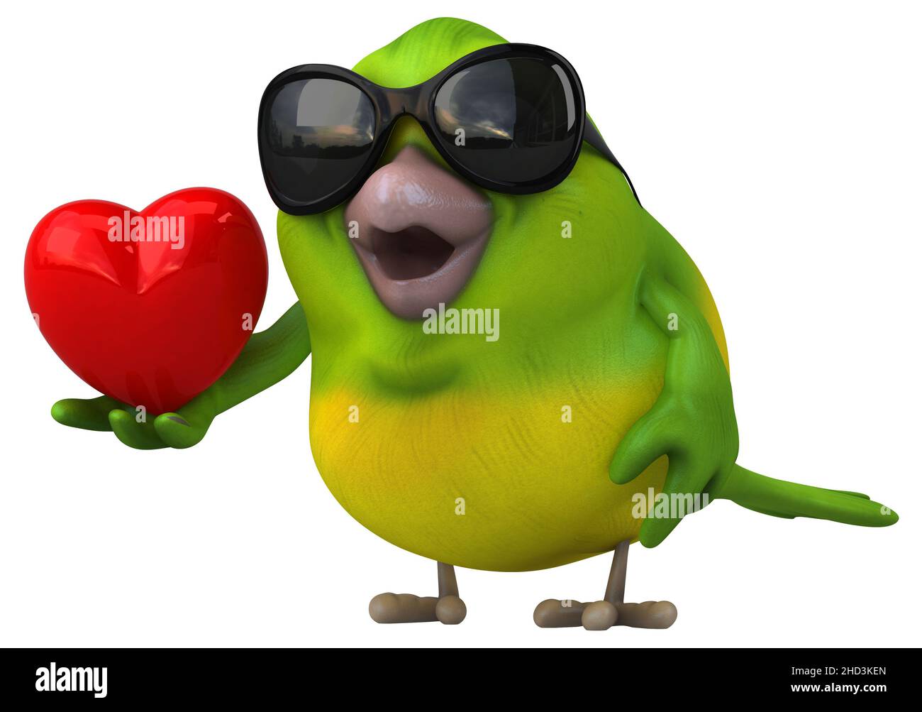 Fun green bird - 3D Illustration Stock Photo - Alamy
