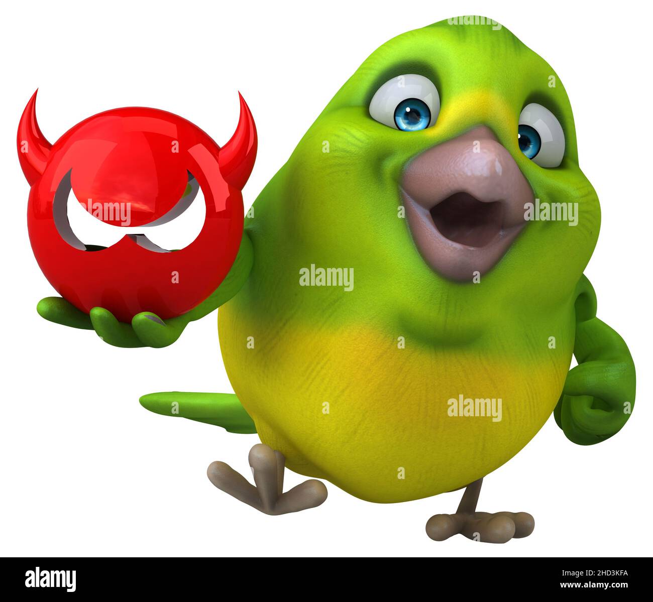 Fun green bird - 3D Illustration Stock Photo - Alamy