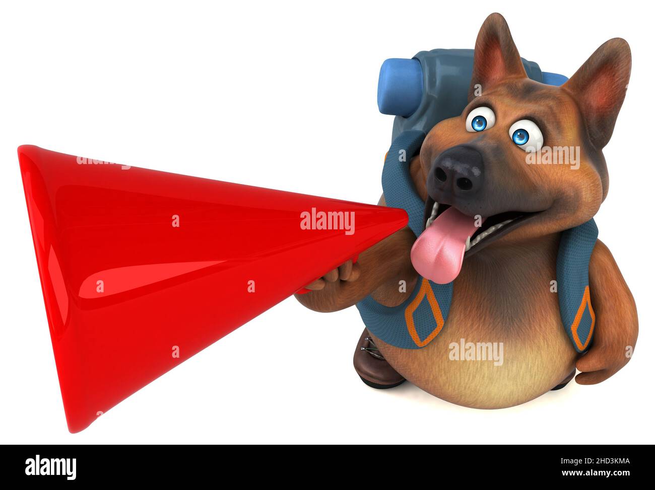 Fun backpacker german shepherd dog cartoon character Stock Photo - Alamy