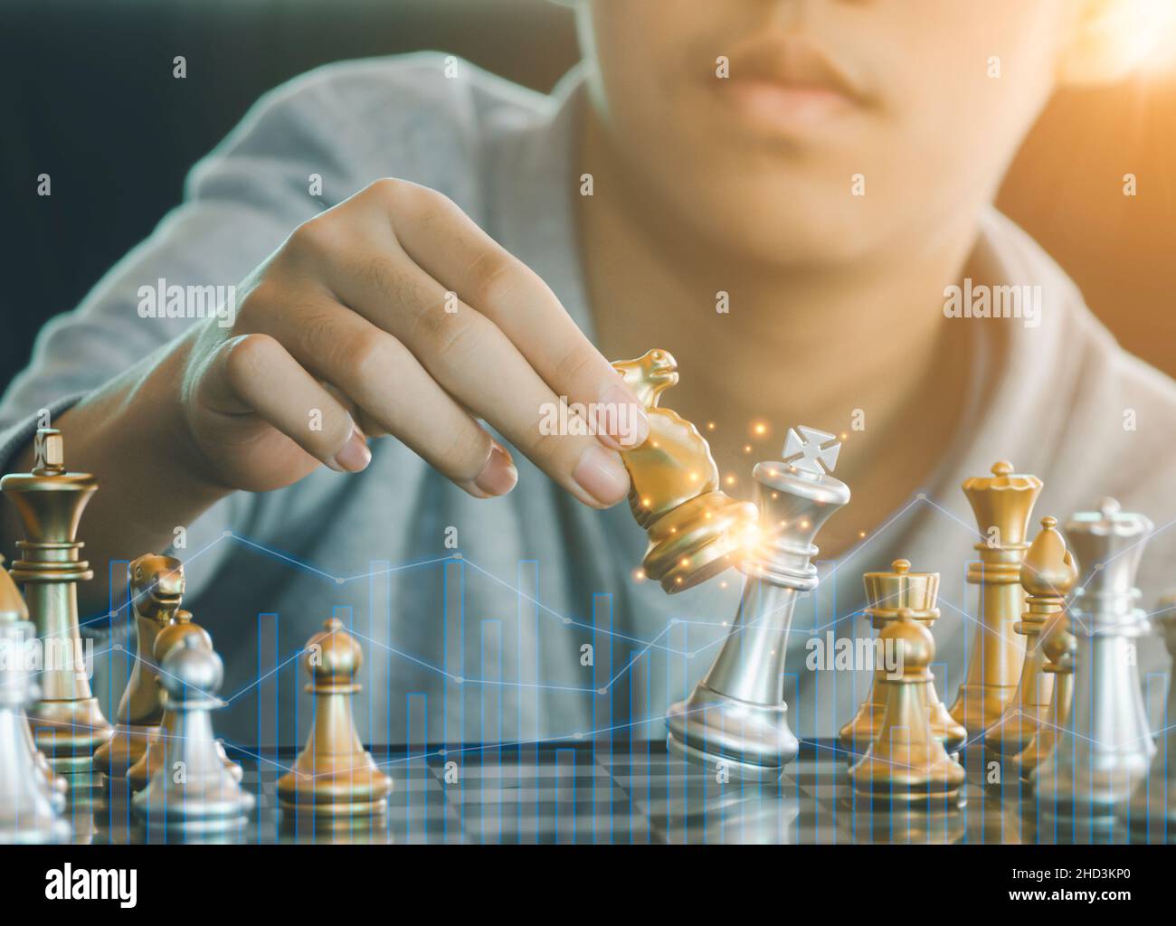Concentrated serious boy developing chess gambit, strategy ,playing ...
