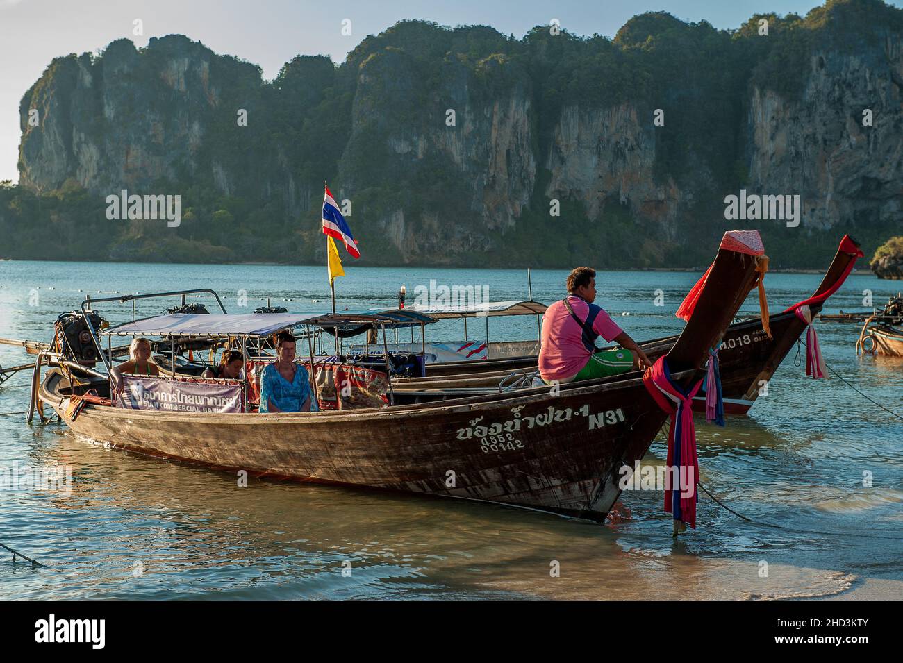 Railay Beach West at sunset. This is one of the most famous beaches in ...
