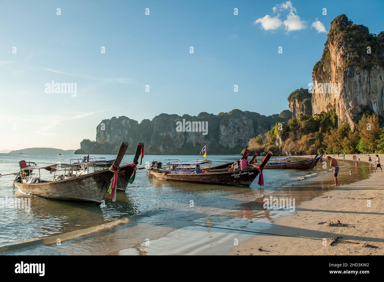 Railay Beach West at sunset. This is one of the most famous beaches in ...