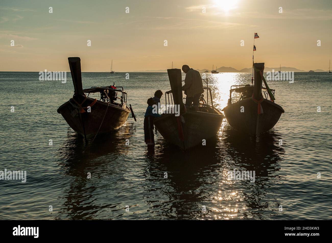 Railay Beach West at sunset. This is one of the most famous beaches in ...