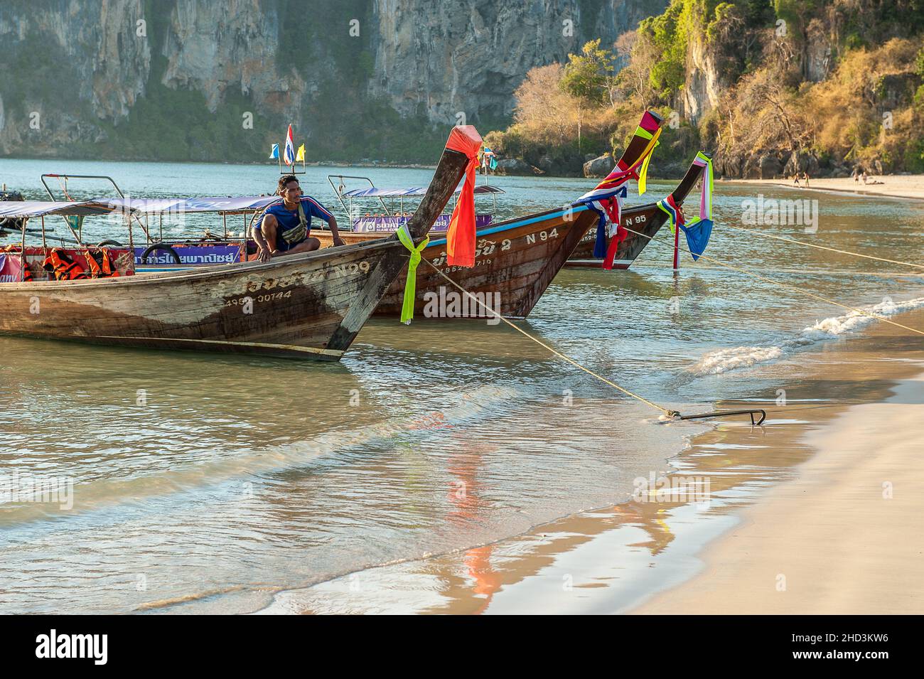 Railay Beach West at sunset. This is one of the most famous beaches in ...