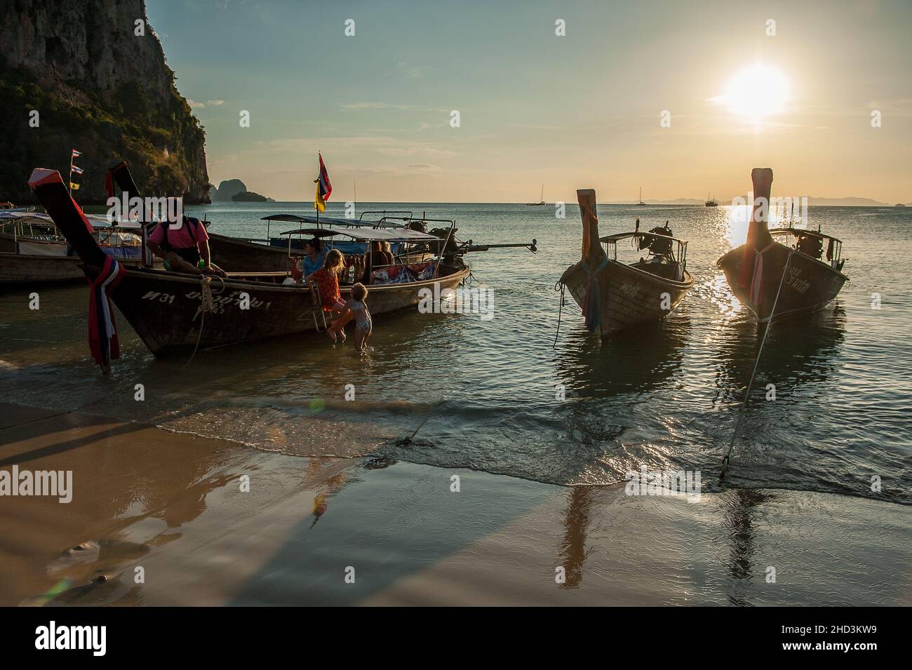 Railay Beach West at sunset. This is one of the most famous beaches in ...