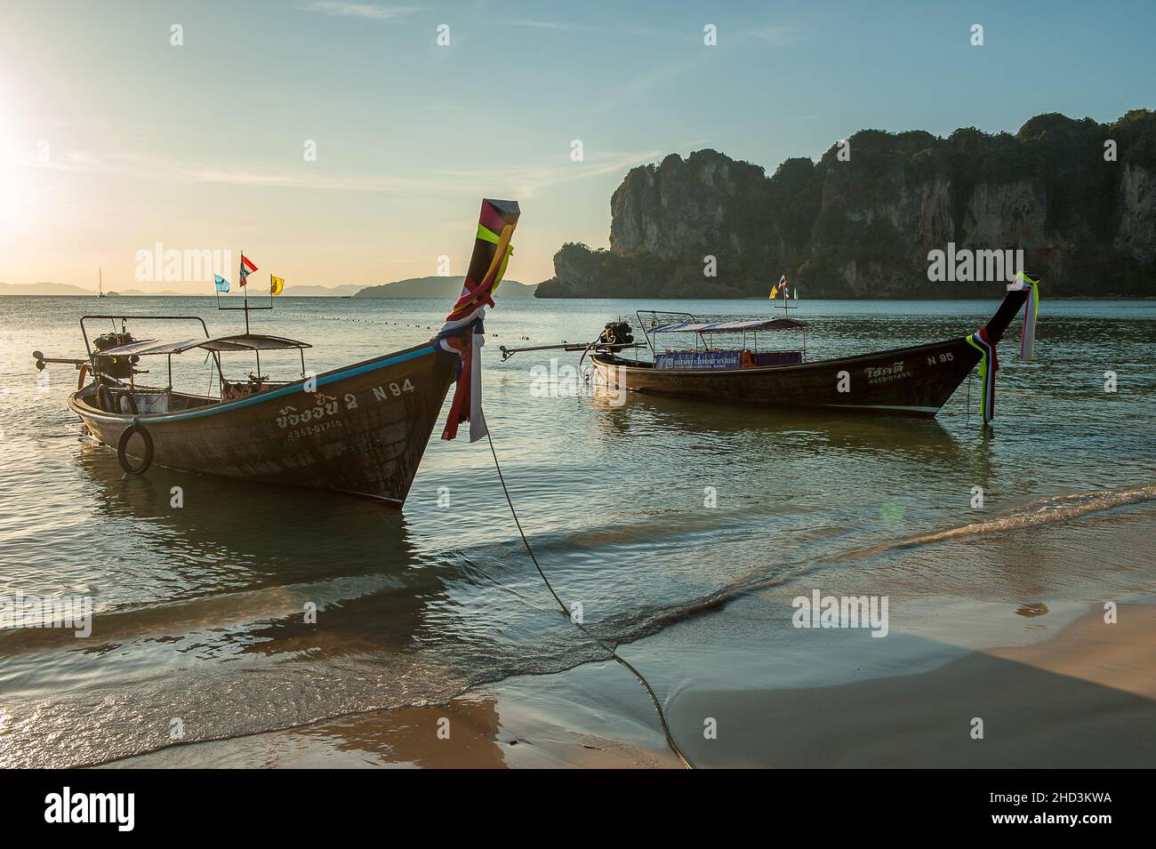 Railay Beach West at sunset. This is one of the most famous beaches in ...