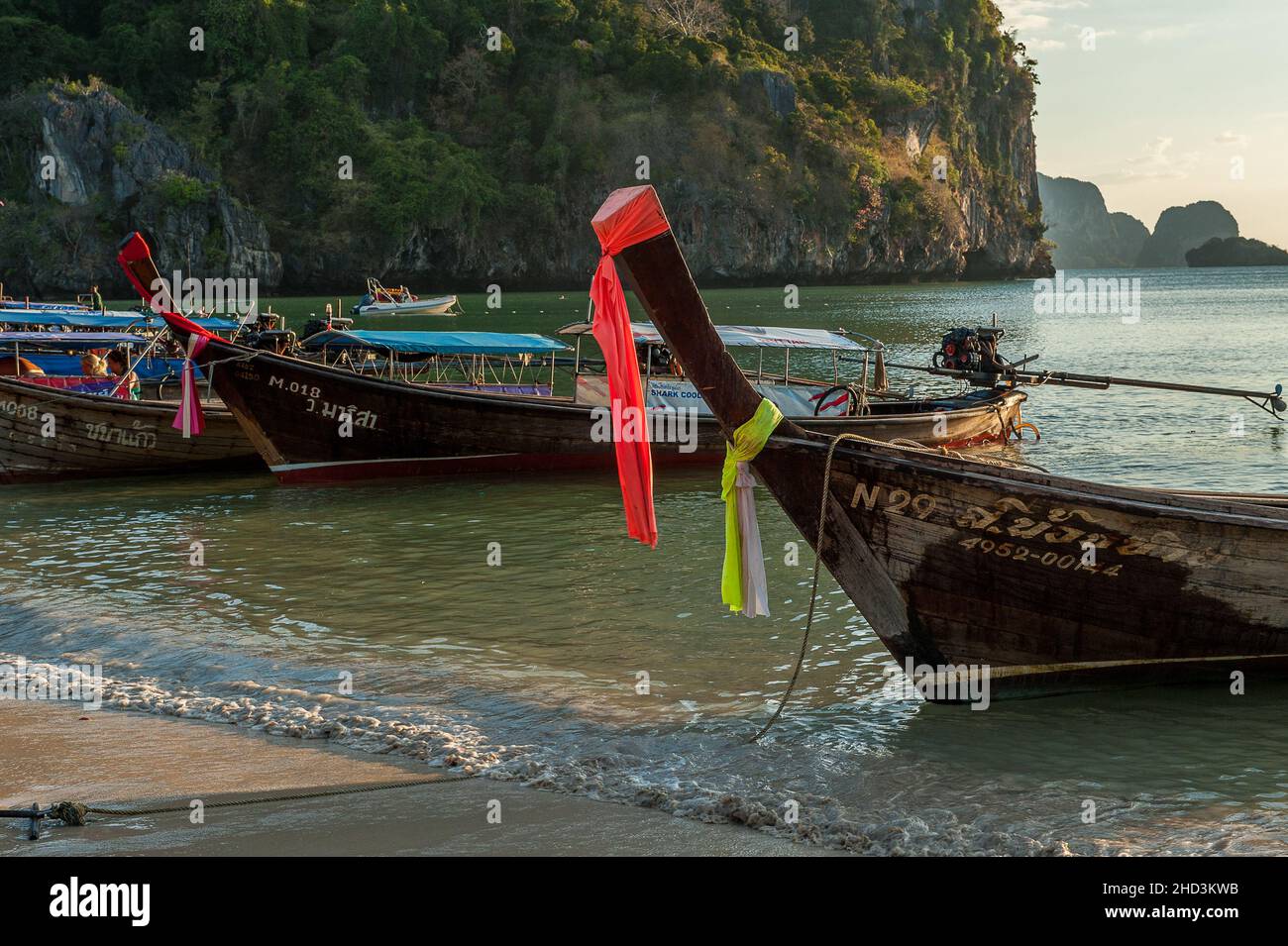 Railay Beach West at sunset. This is one of the most famous beaches in ...