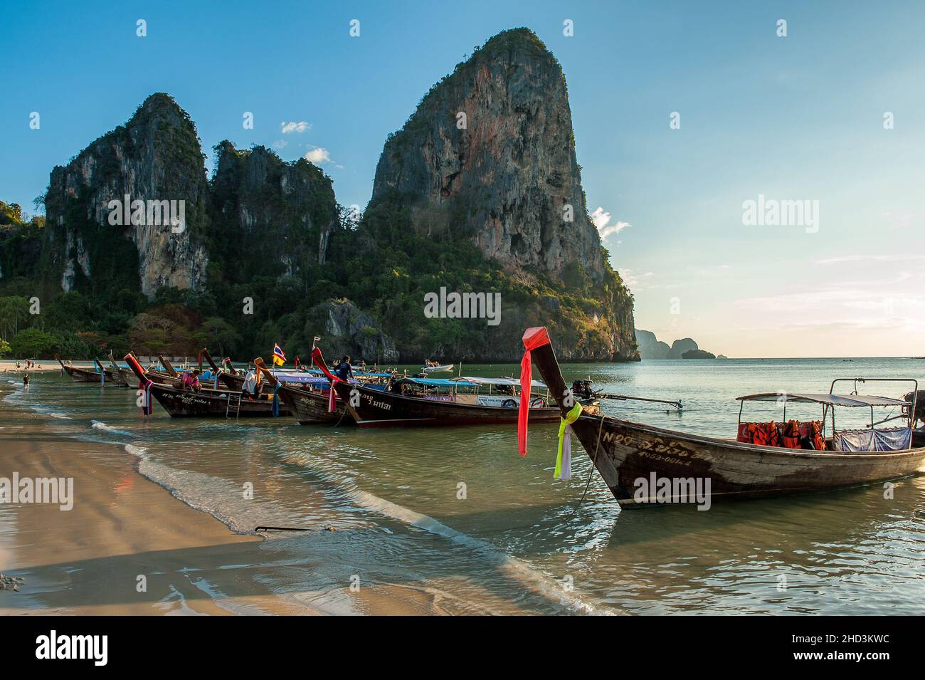 Railay Beach West at sunset. This is one of the most famous beaches in ...