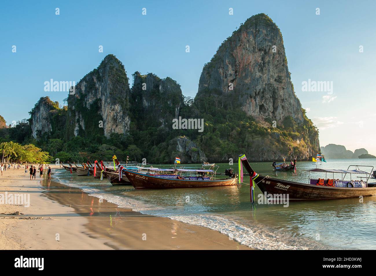 Railay Beach West at sunset. This is one of the most famous beaches in ...