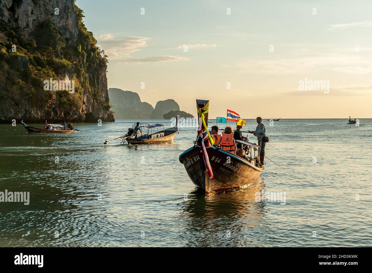Railay Beach West at sunset. This is one of the most famous beaches in ...