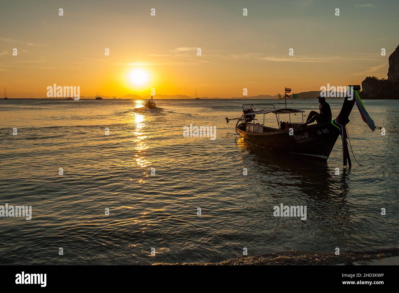 Railay Beach West at sunset. This is one of the most famous beaches in ...