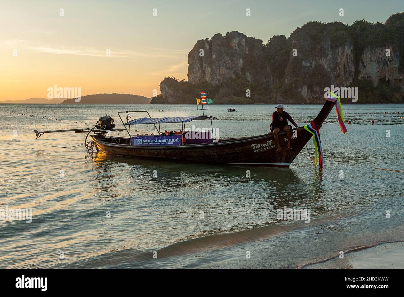 Railay Beach West at sunset. This is one of the most famous beaches in ...