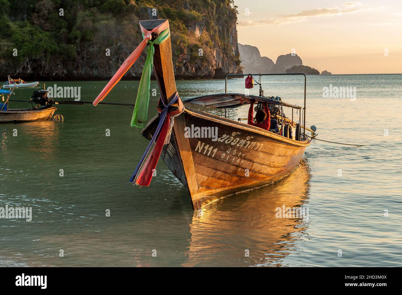 Railay Beach West at sunset. This is one of the most famous beaches in ...