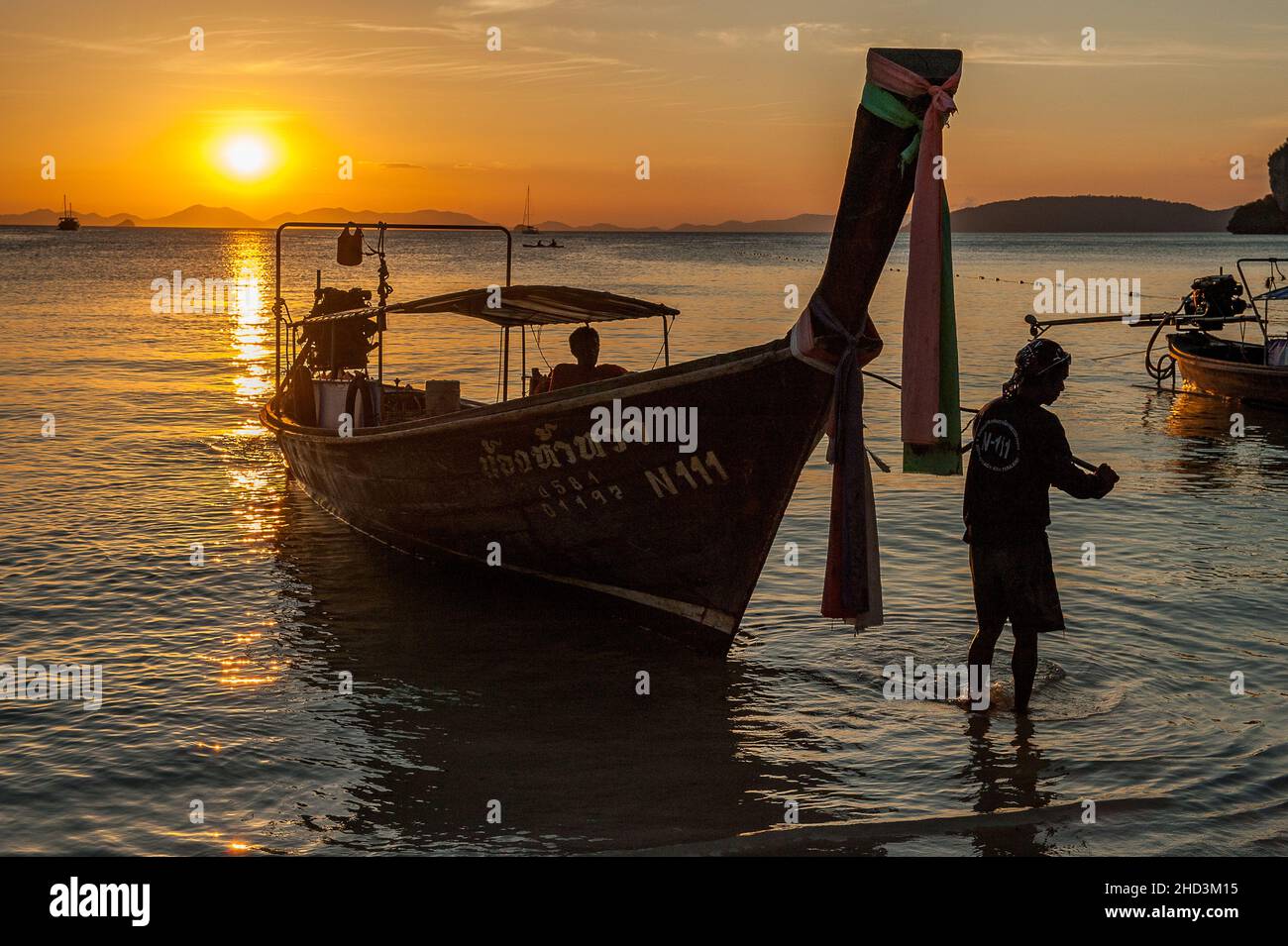 Railay Beach West at sunset. This is one of the most famous beaches in ...