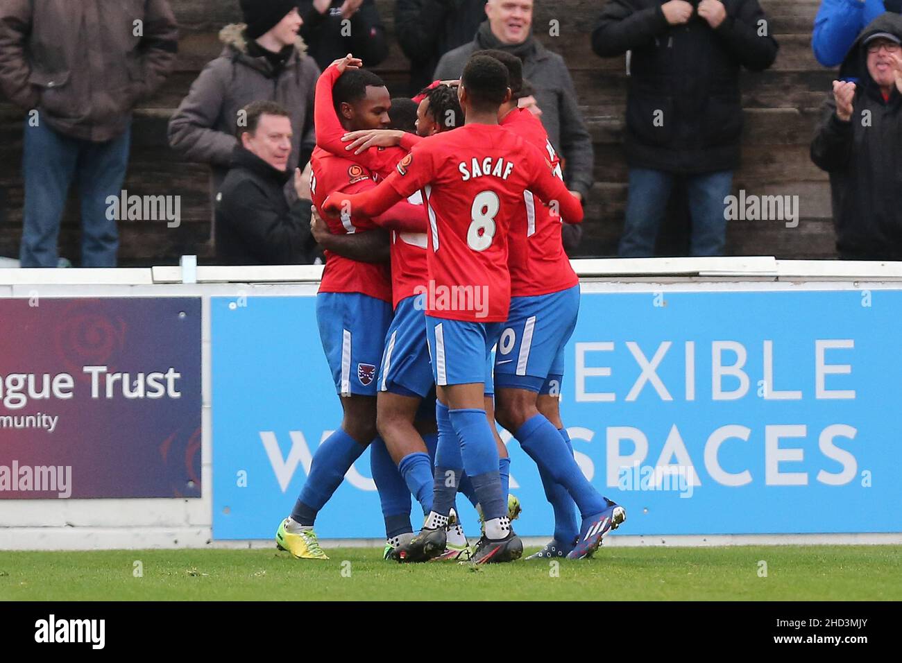 Josh Walker of Dagenham scores the second goal for his team and ...
