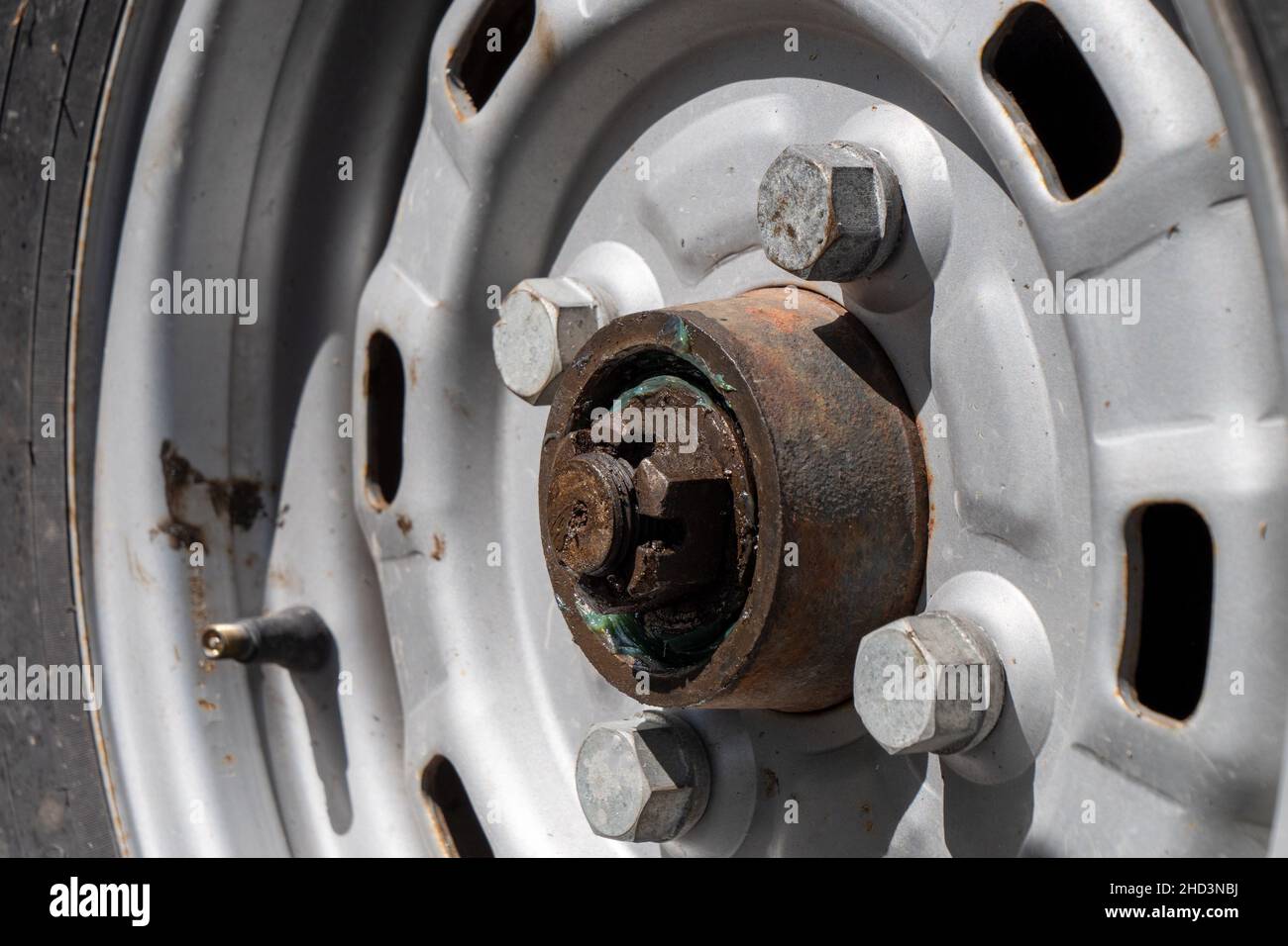 a close up wheel of old vintage car Stock Photo - Alamy