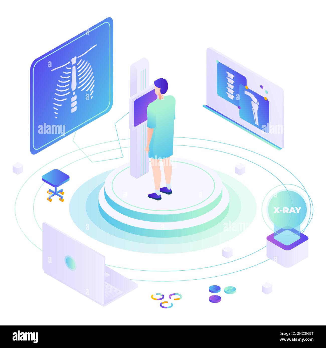Fluorography, chest xray scan, flat vector isometric illustration ...