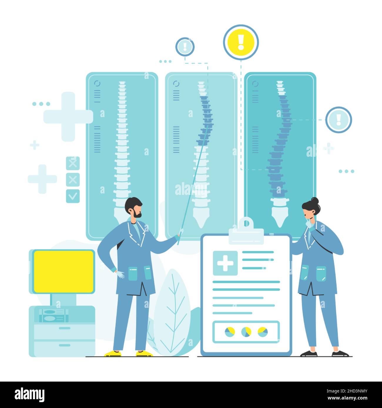 Doctor osteopath, chiropractor examining spine bone xray scans ...