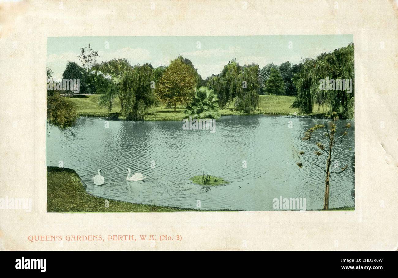 A postcard titled "Queen's Gardens Perth WA (No.3)" (in Australia) with ...