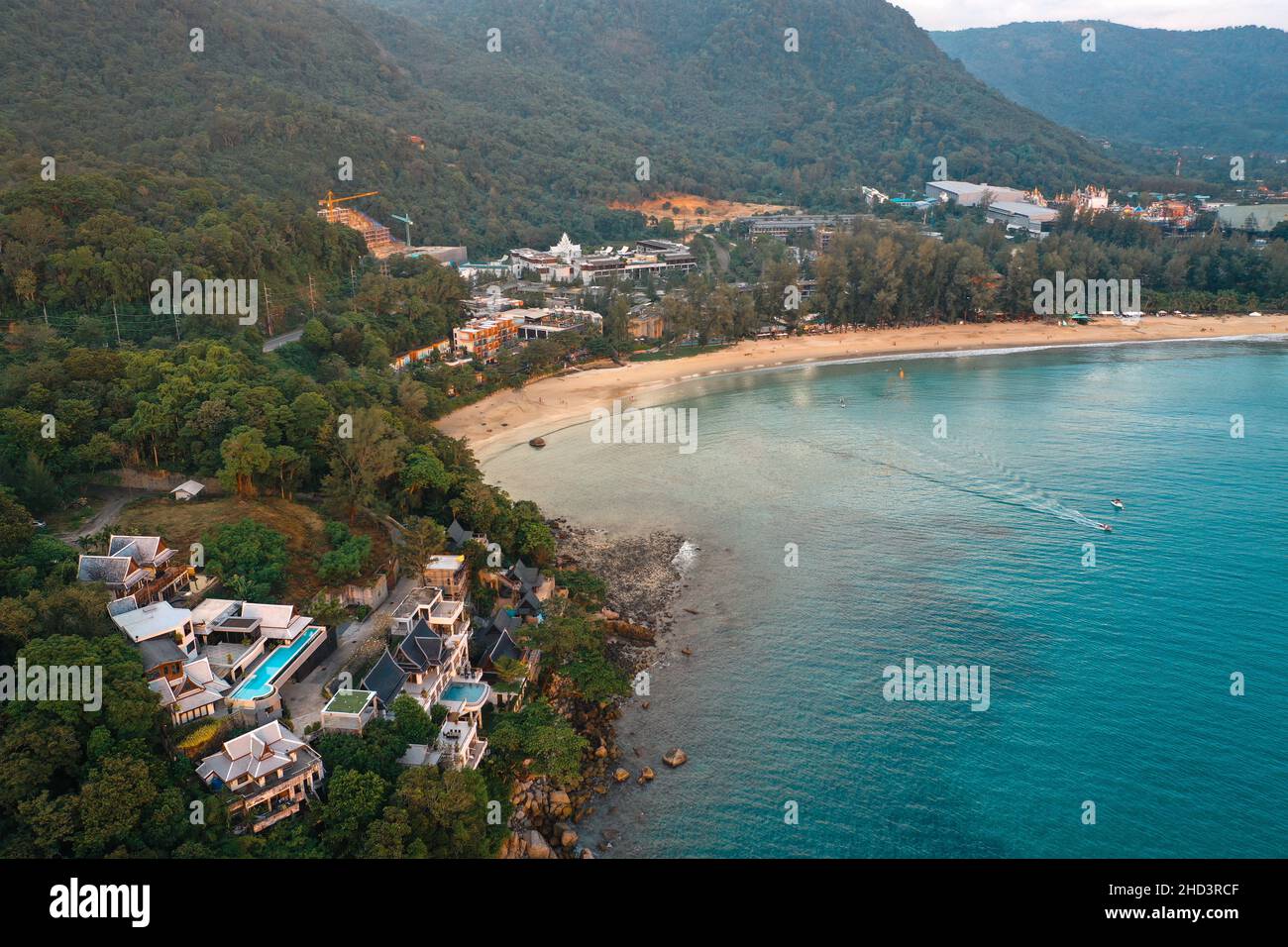 Aerial view of kamala beach at sunset in Phuket in Thailand Stock Photo ...