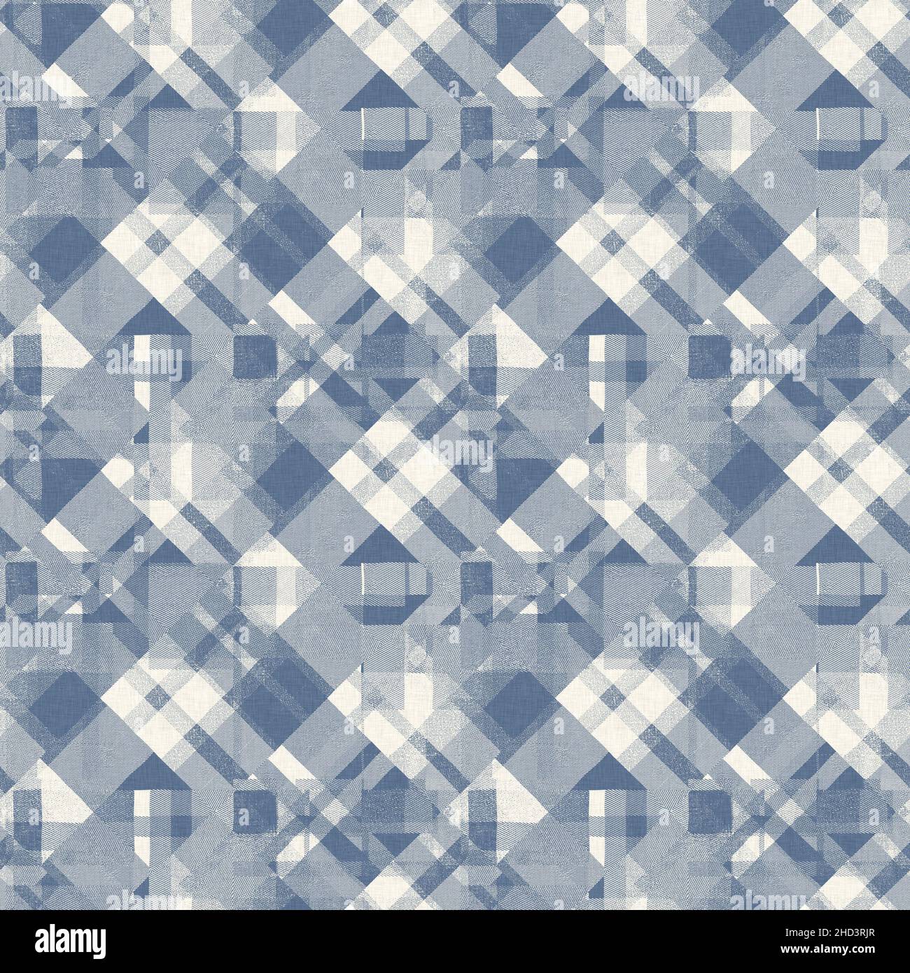 French farmhouse woven blue plaid check seamless linen pattern. Rustic ...