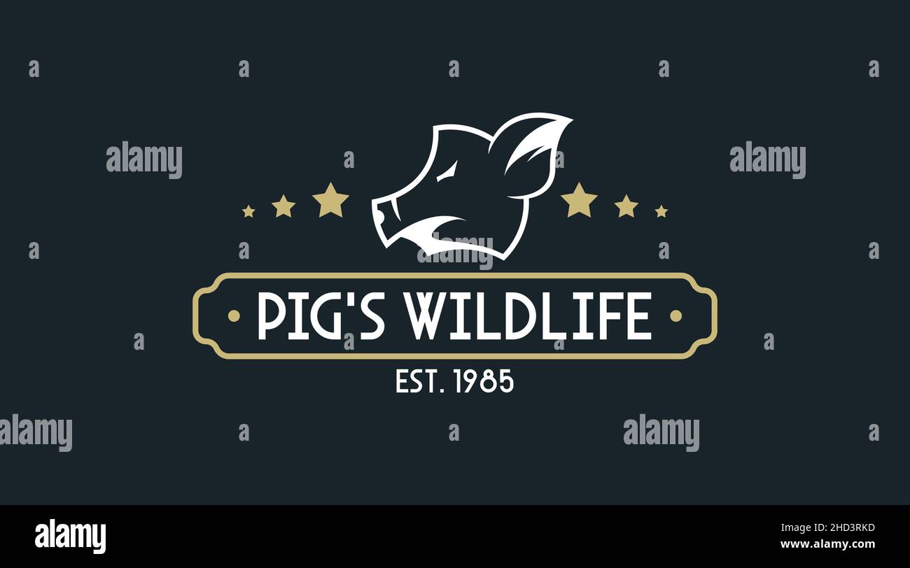 Hog Logo Design Concept Vector. Pig Logo Template in Retro Style Stock ...