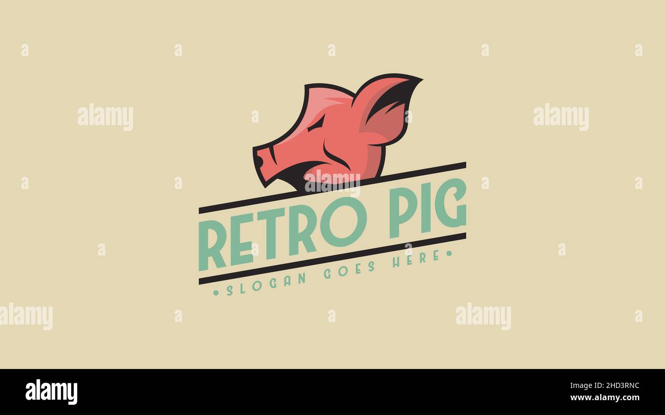 Hog Logo Design Concept Vector. Pig Logo Template in Retro Style Stock ...