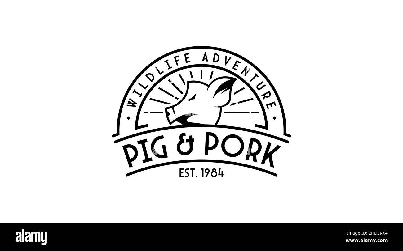 Hog Logo Design Concept Vector. Pig Logo Template in Retro Style Stock ...
