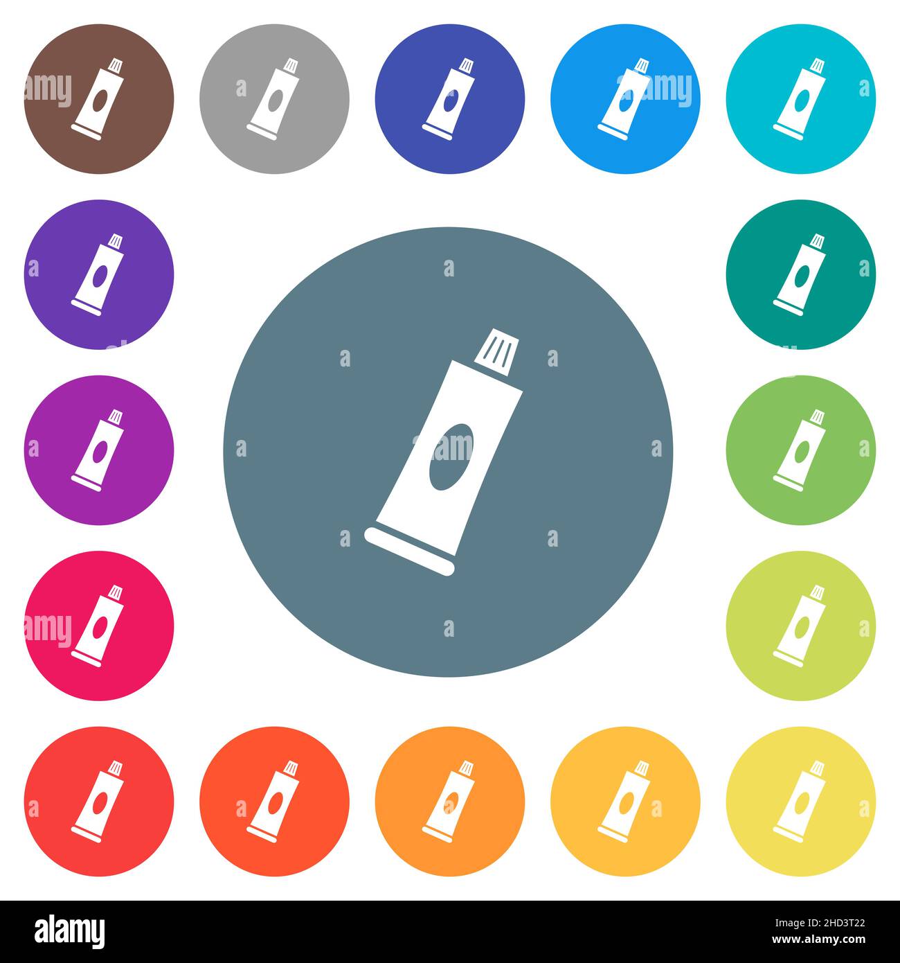 Toothpaste tube flat white icons on round color backgrounds. 17 ...