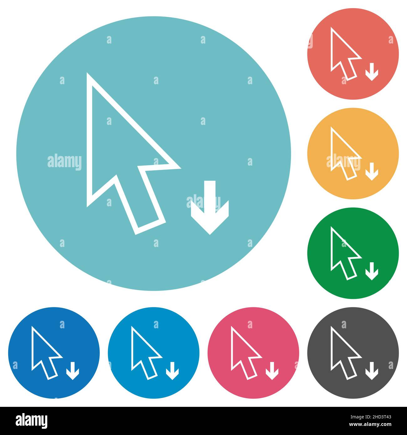 Arrow cursor down outline flat white icons on round color backgrounds ...