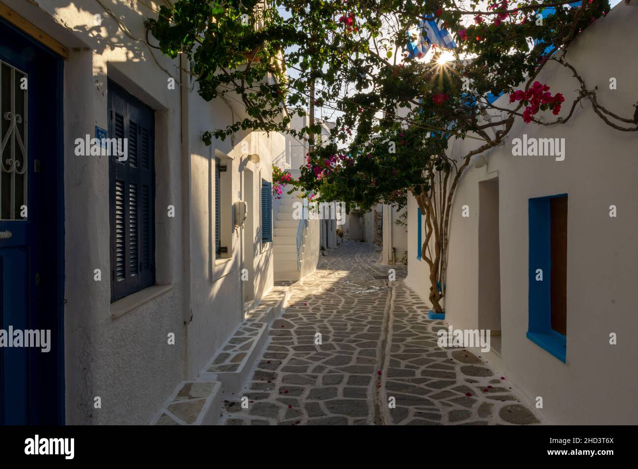 Sunset in the streets of Parikia, Paros, Greece Stock Photo - Alamy
