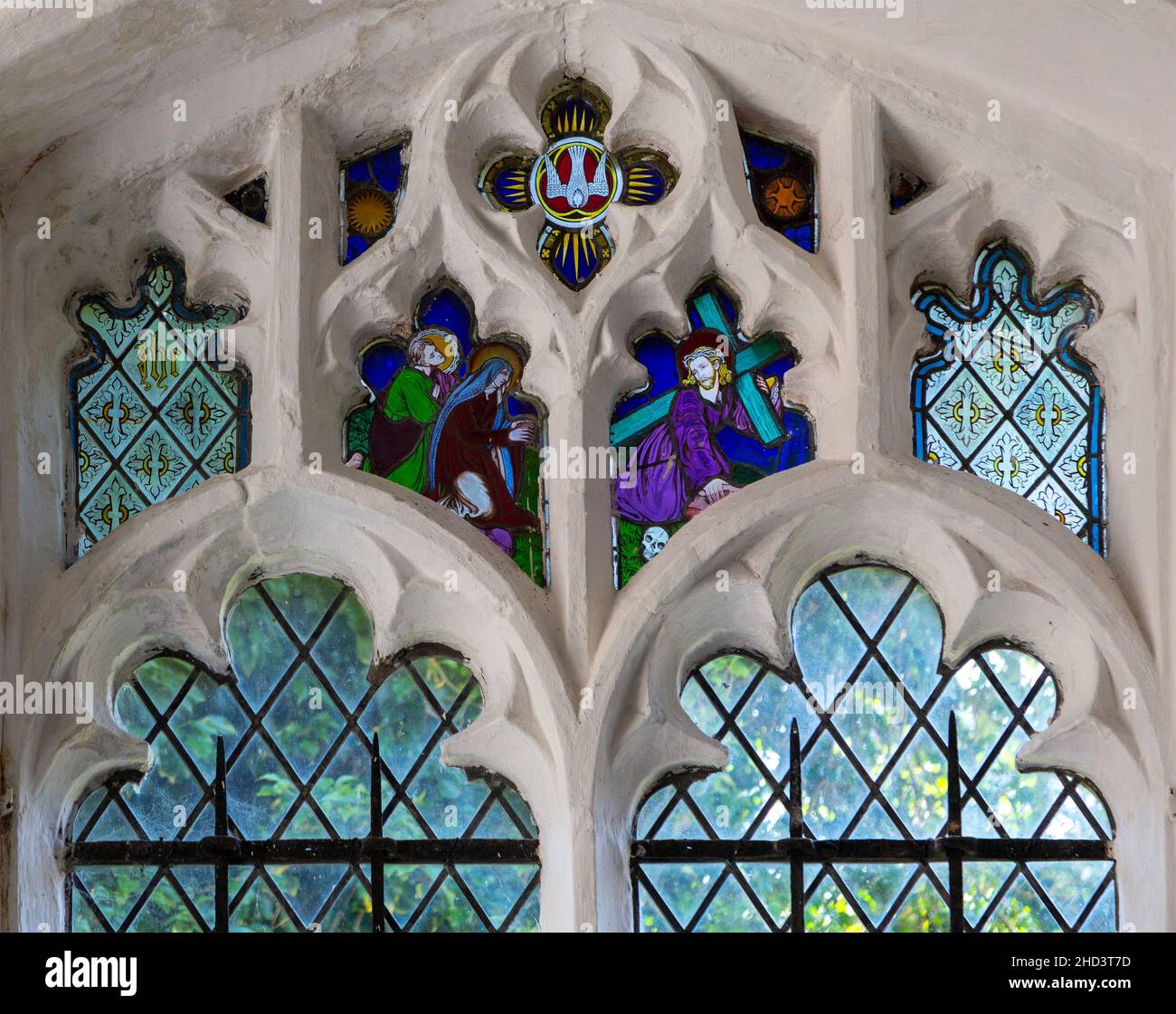 Stained glass window of Christ carrying Cross, Wrentham church, Suffolk ...
