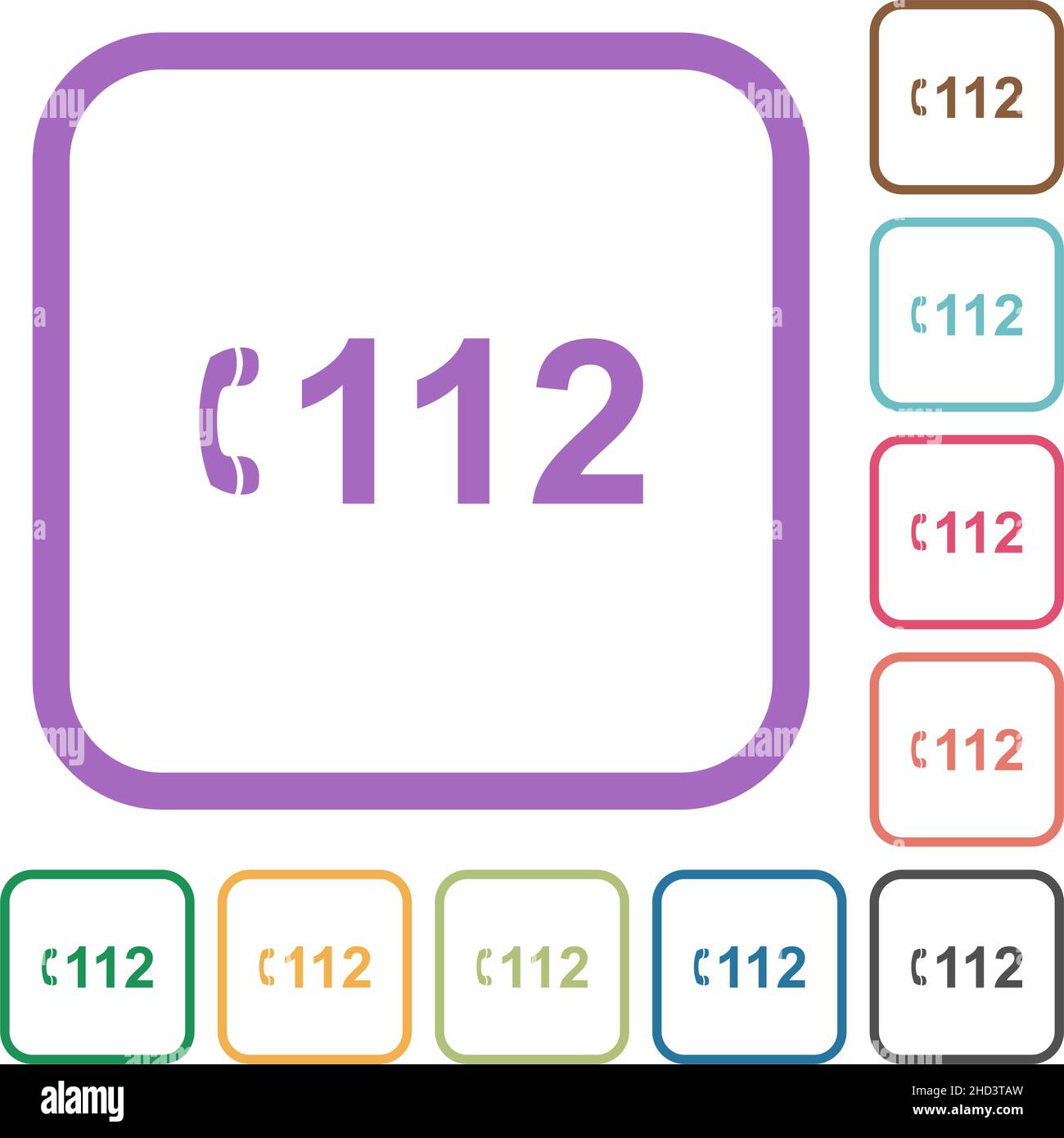 Emergency call 112 simple icons in color rounded square frames on white ...