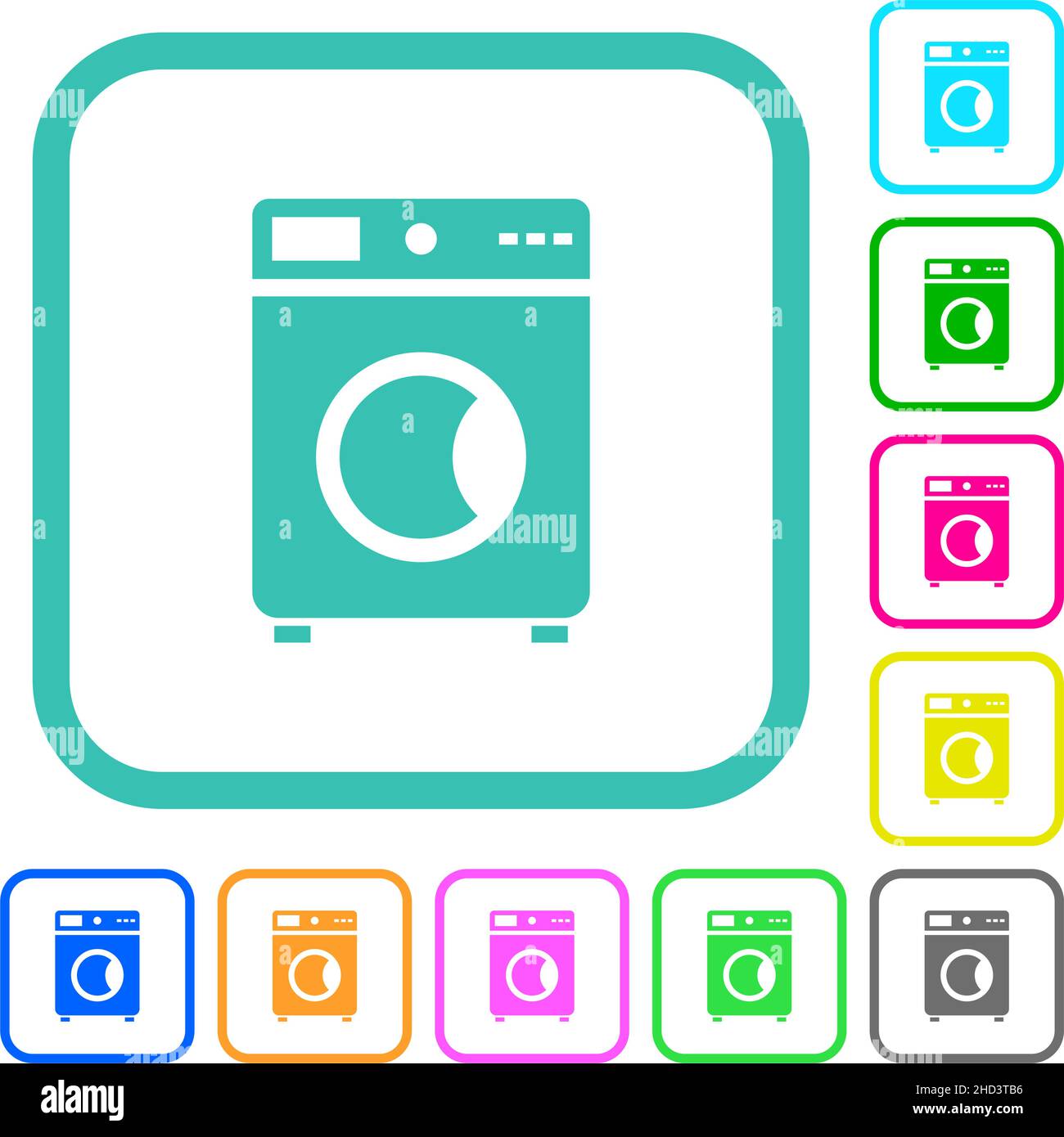 Washing machine vivid colored flat icons in curved borders on white ...