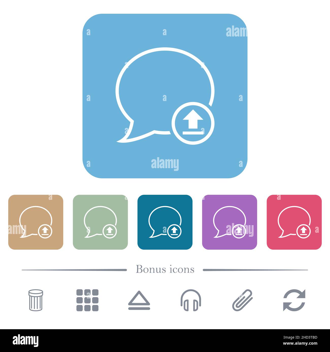 Upload message outline white flat icons on color rounded square ...