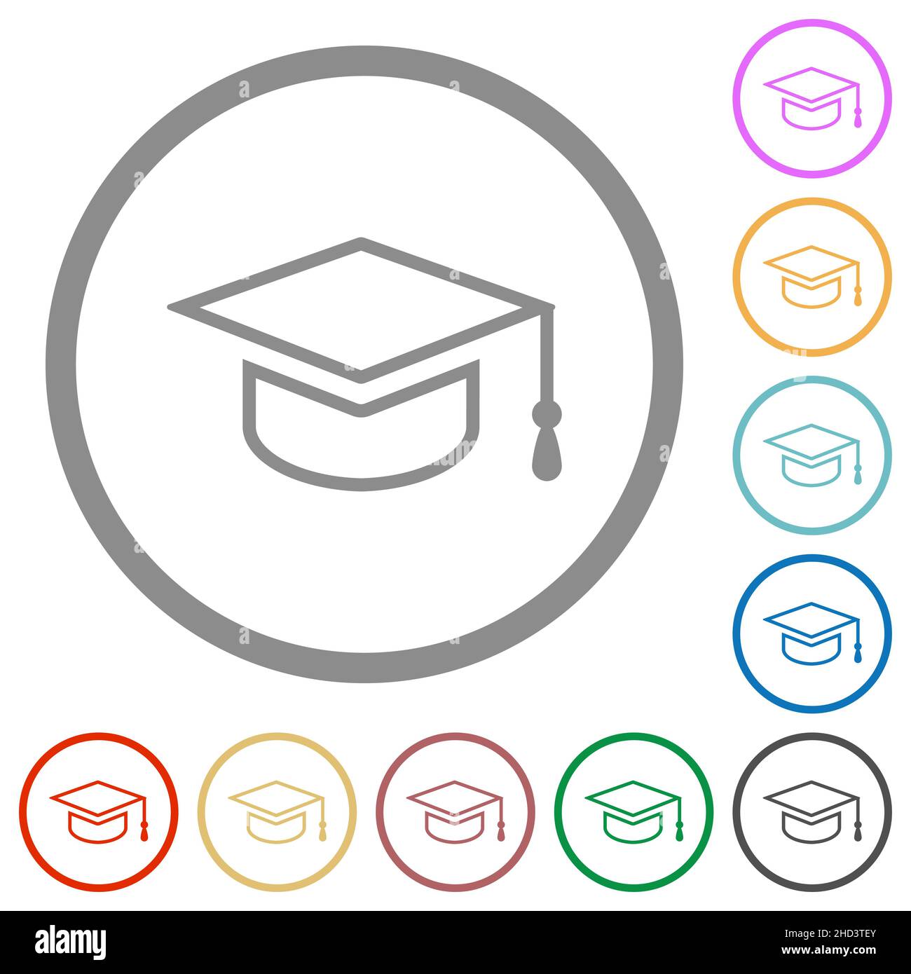 Graduation cap outline flat color icons in round outlines on white ...