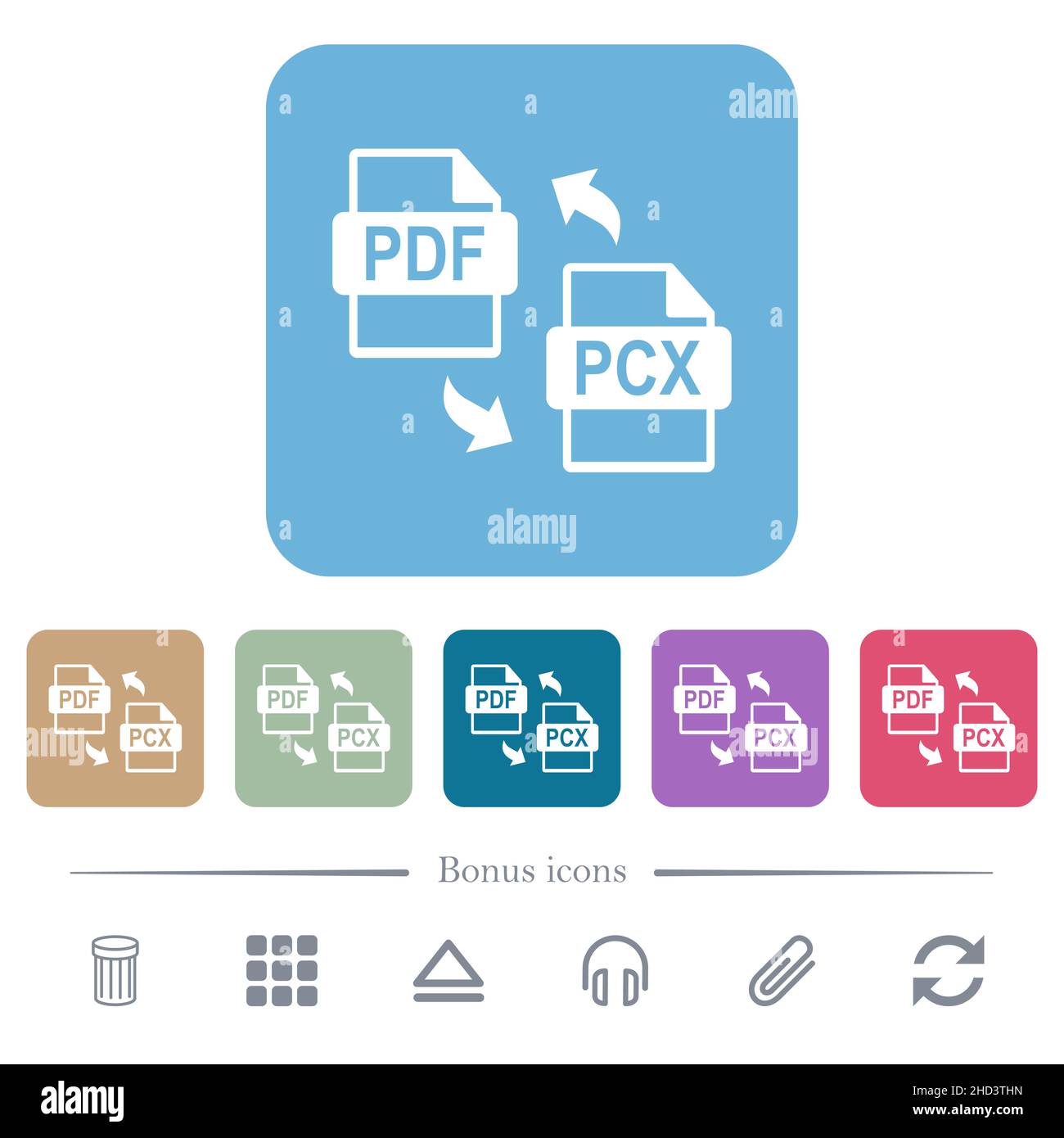 PDF PCX file conversion white flat icons on color rounded square ...