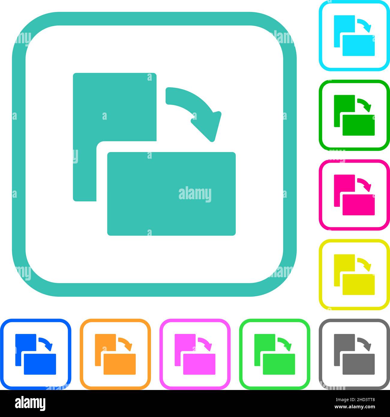 Rotate right solid vivid colored flat icons in curved borders on white ...