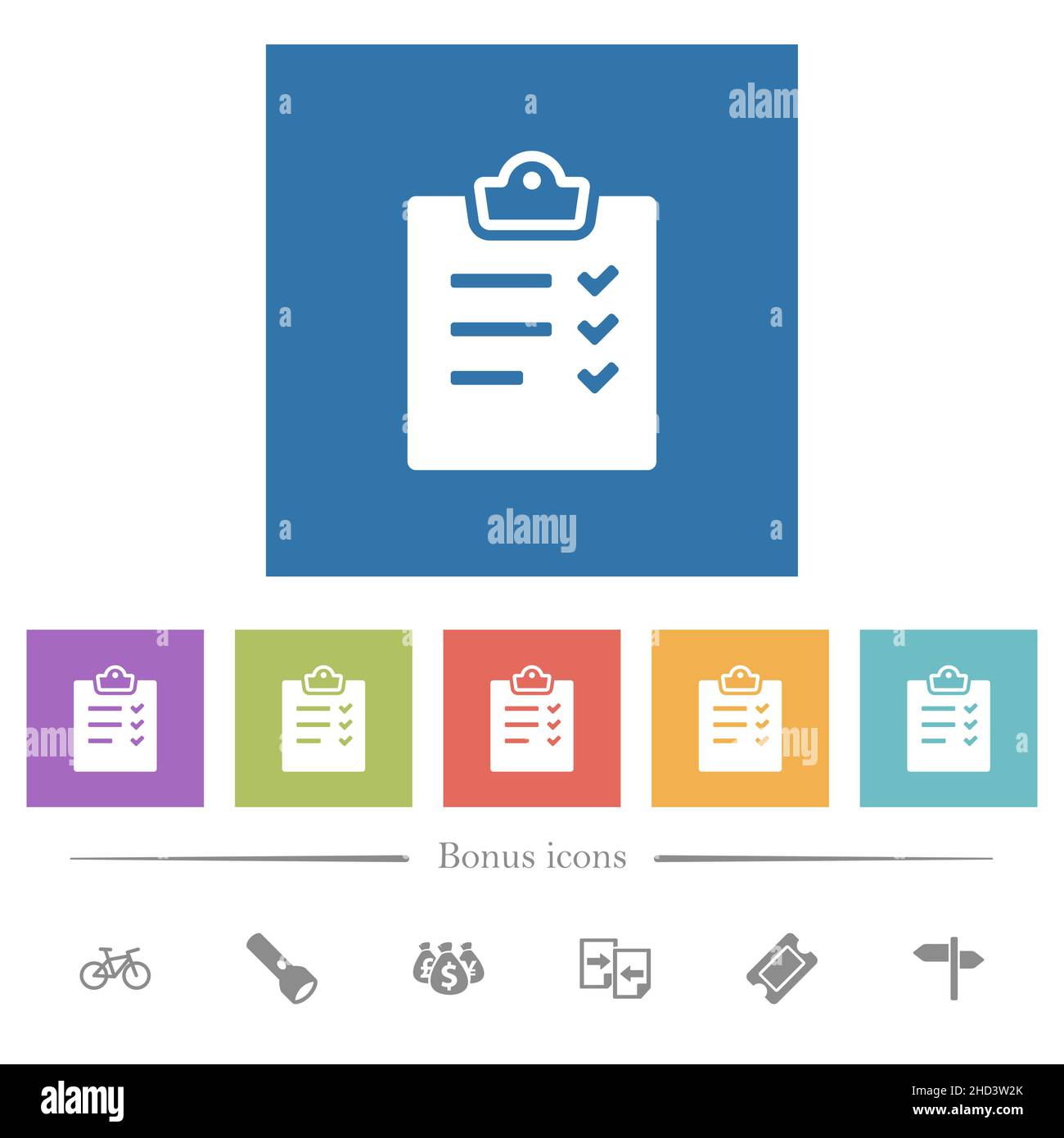 Task list alternate flat white icons in square backgrounds. 6 bonus ...